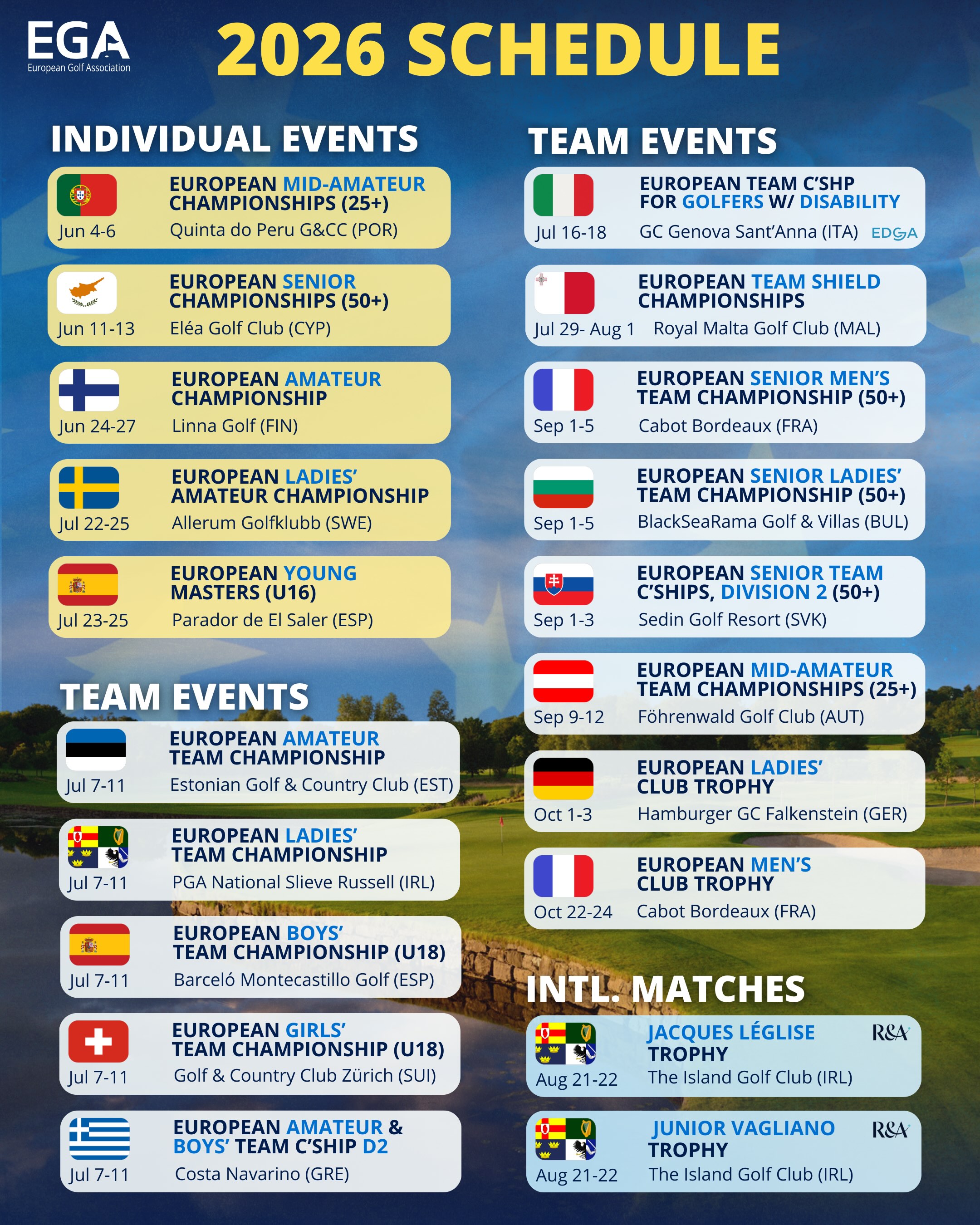 EGA Confirms 2026 Championship Schedule | European Golf Association